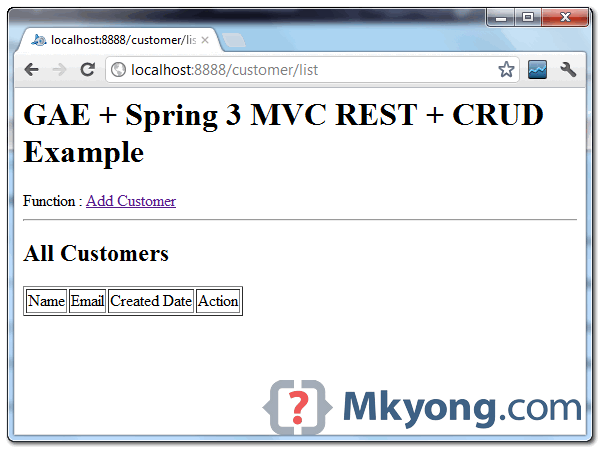 Google App Engine + Spring MVC, CRUD example with datastore low level api - Mkyong.com